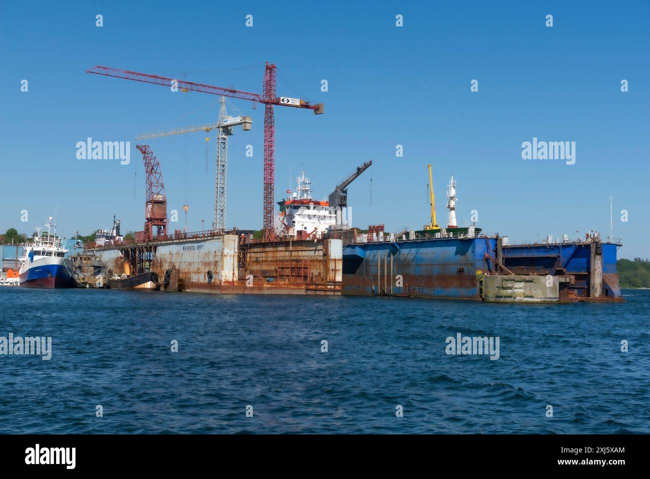 Svendborg harbour, shipping, dry dock, ship, repair, crane, Baltic Sea ...