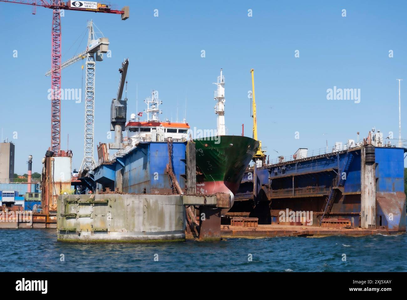 Svendborg harbour, shipping, dry dock, ship, repair, crane, Baltic Sea ...
