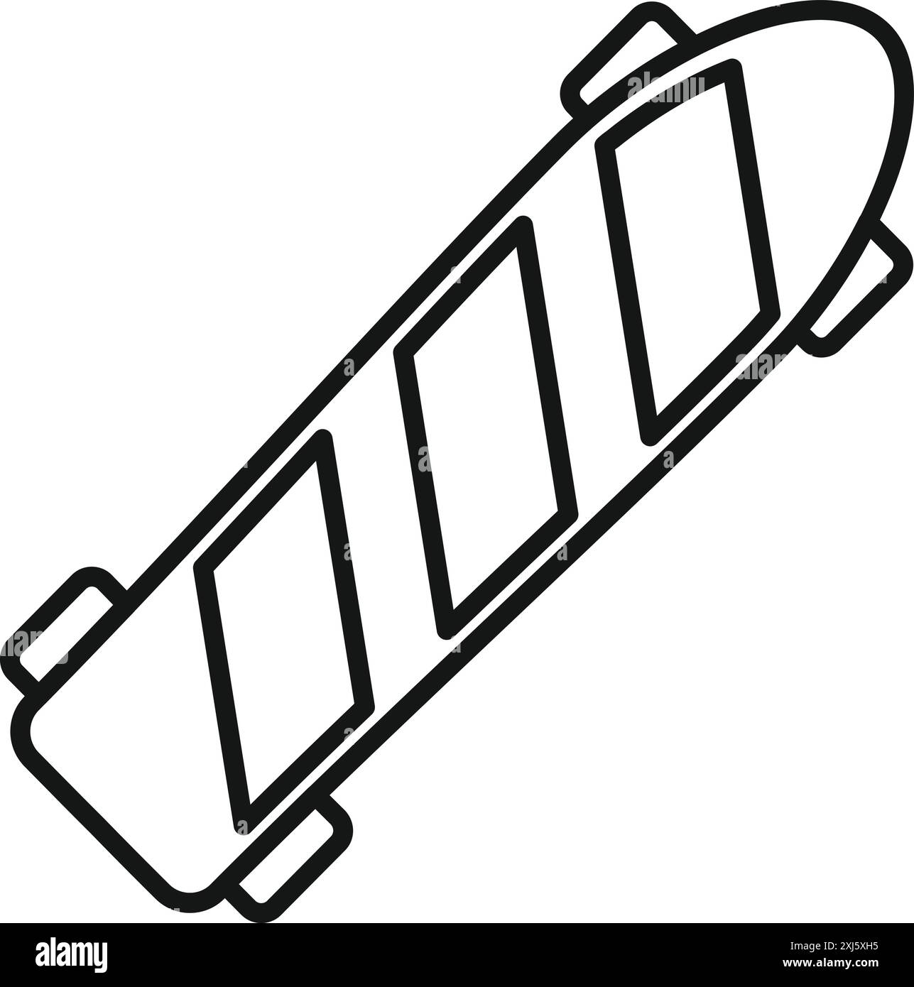 Longboard icon in outline style showing a piece of equipment for doing ...