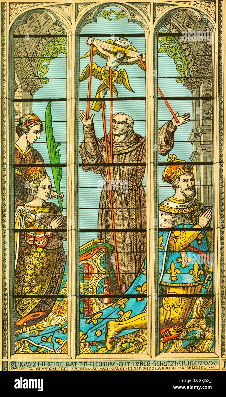 Francis I, the French knight-king, and his wife Eleanor, stained glass ...
