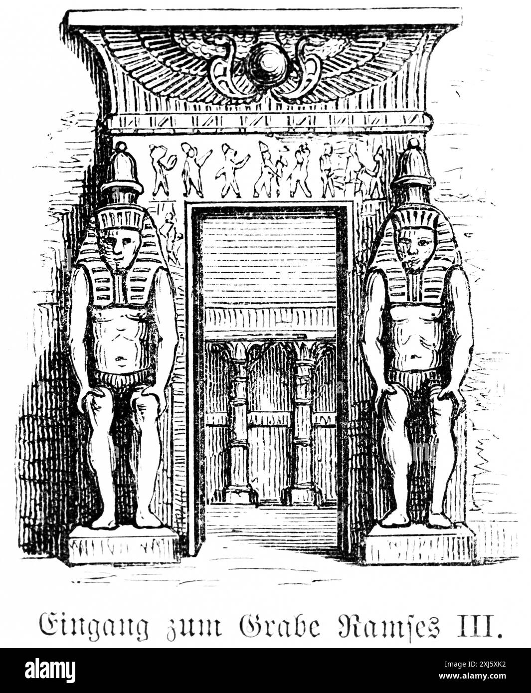 Ancient Egyptian temple in the Valley of the Kings, entrance to the tomb of Ranses III, 1221 to ...