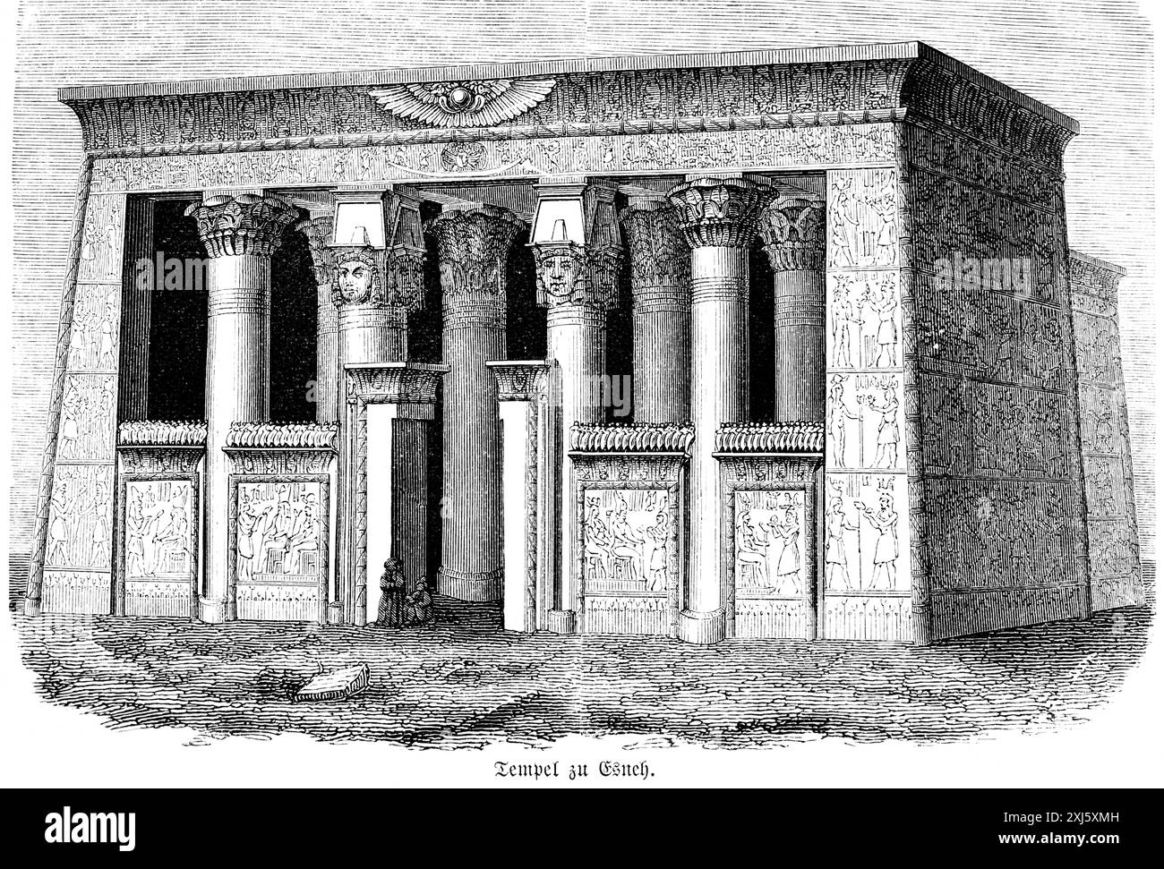 Ancient Egyptian temple at Esneh or Esna, Temple of Khnum, hieroglyphs ...