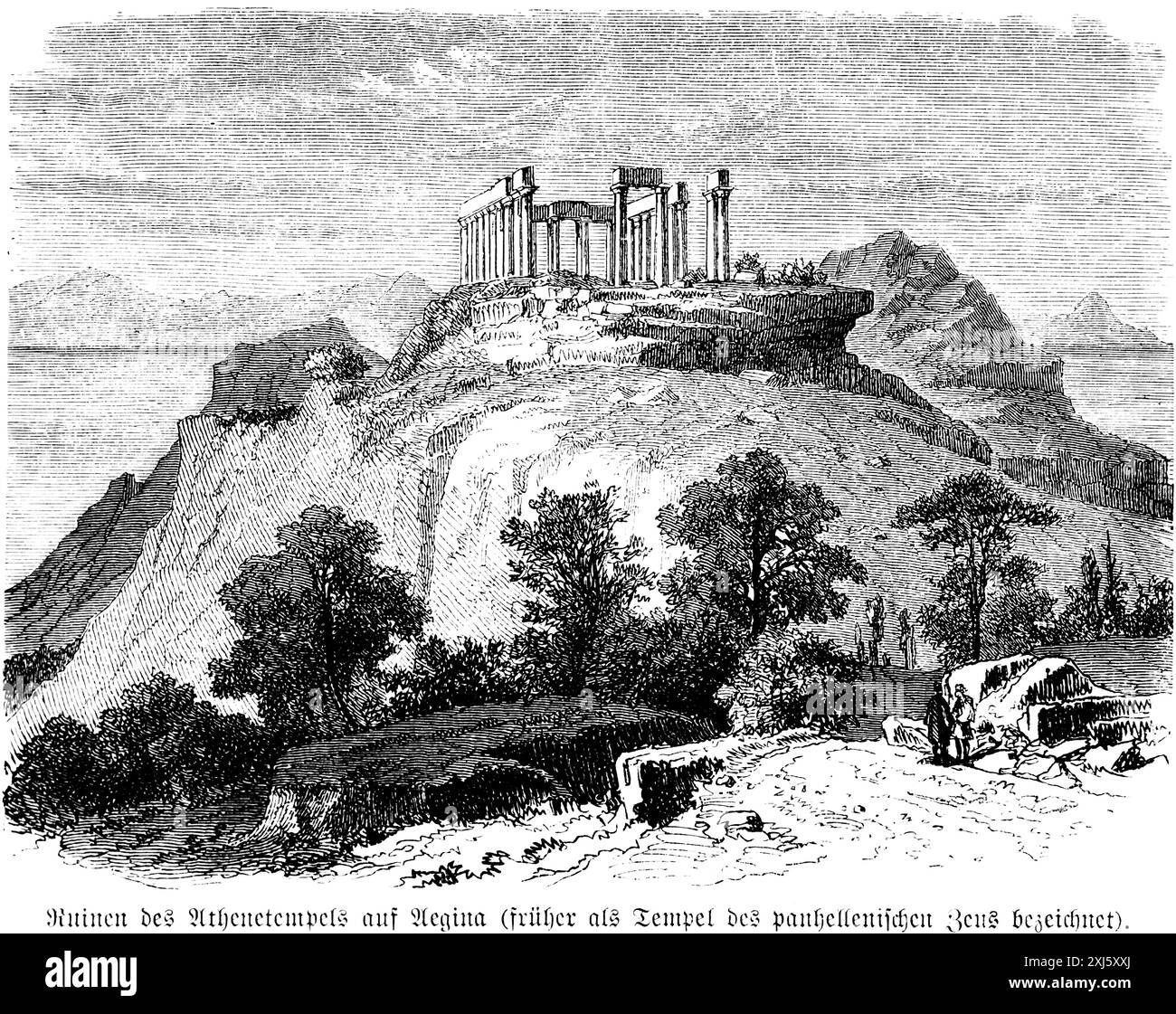 Ruins of the Temple of Athena on the island of Aegina, mountains ...