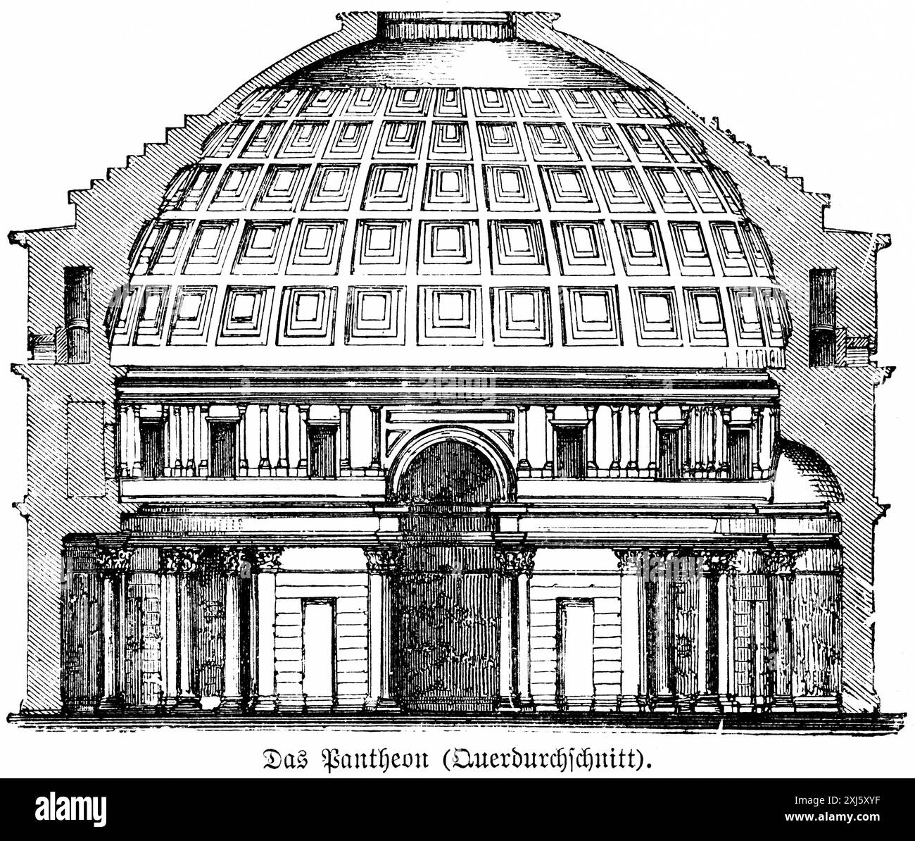Cross-section of the Pantheon, sanctuary, Rome, domed building, Roman ...