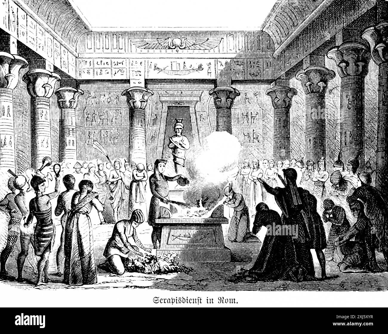 Serapis service in Rome, cult of the gods, sacrifice ceremony, fire ...