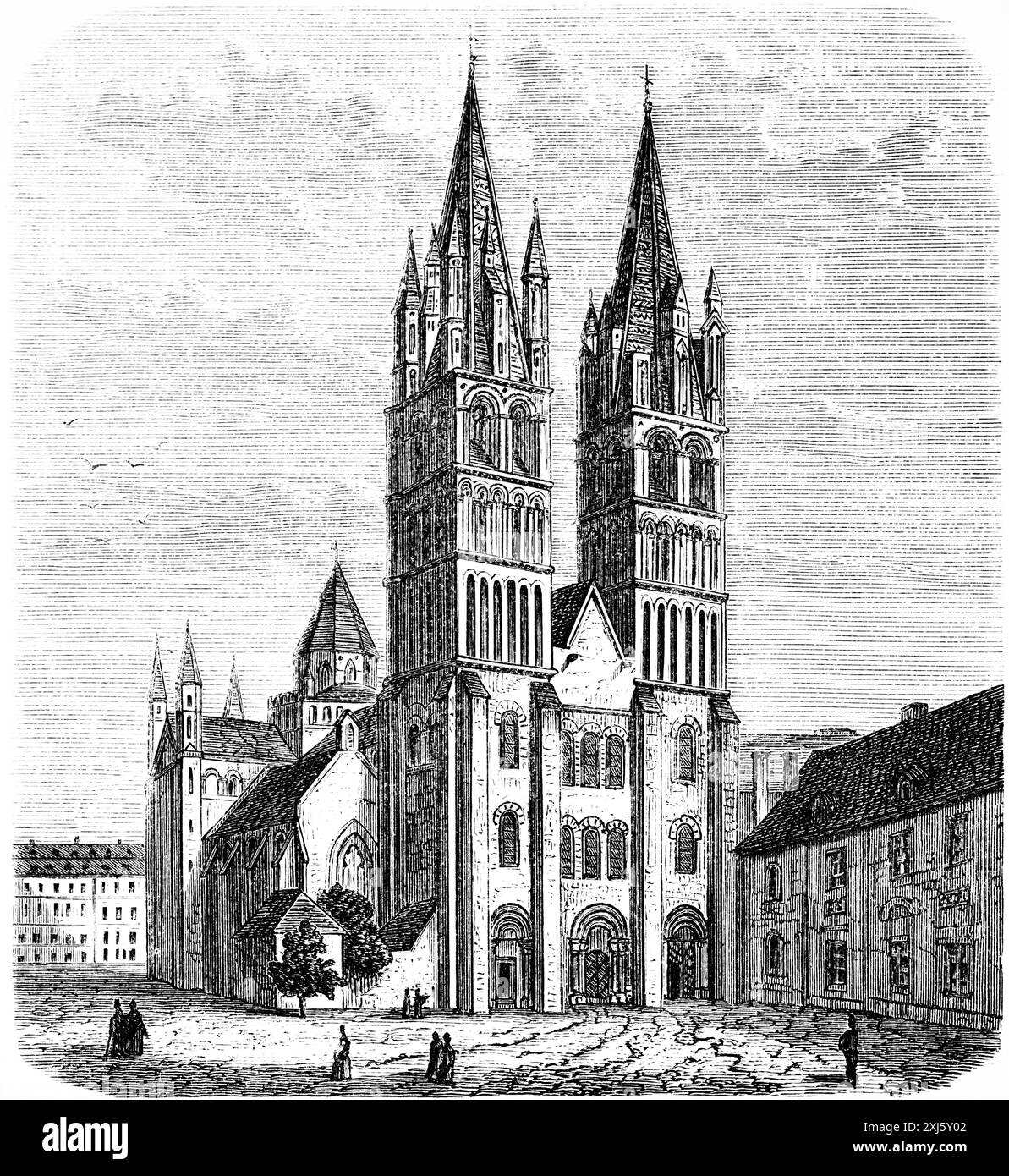 St-Etienne de Caen, Caen, France, double tower, church building in the ...