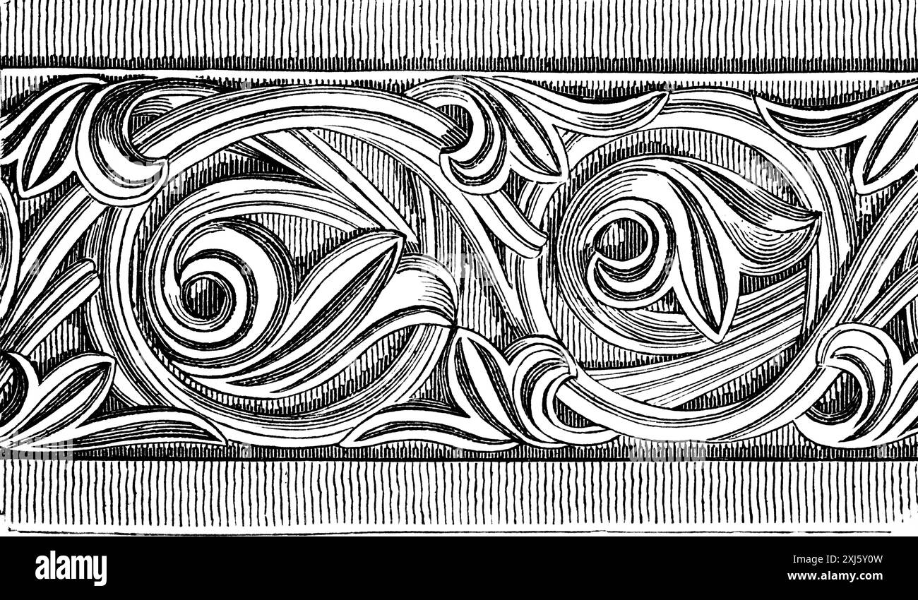 Romanesque frieze, floral ornamentation, church building in the ...