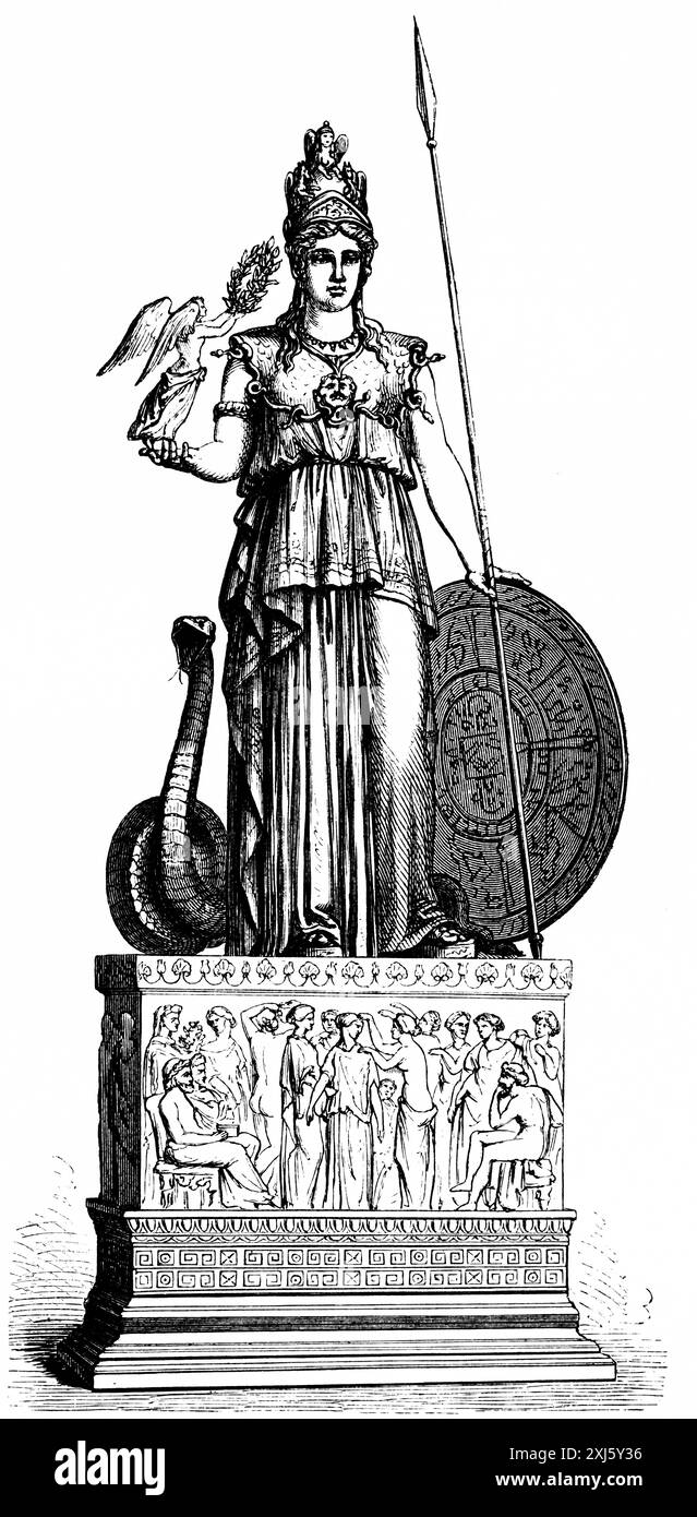 Pallas Athena, goddess of the city of Athens, jewellery, crown, statue ...