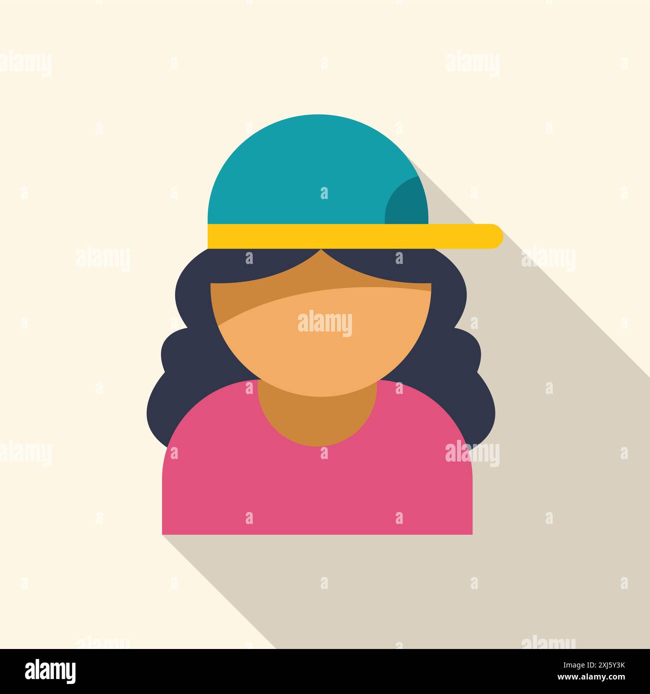 Flat design illustration of a young woman with long black hair wearing ...