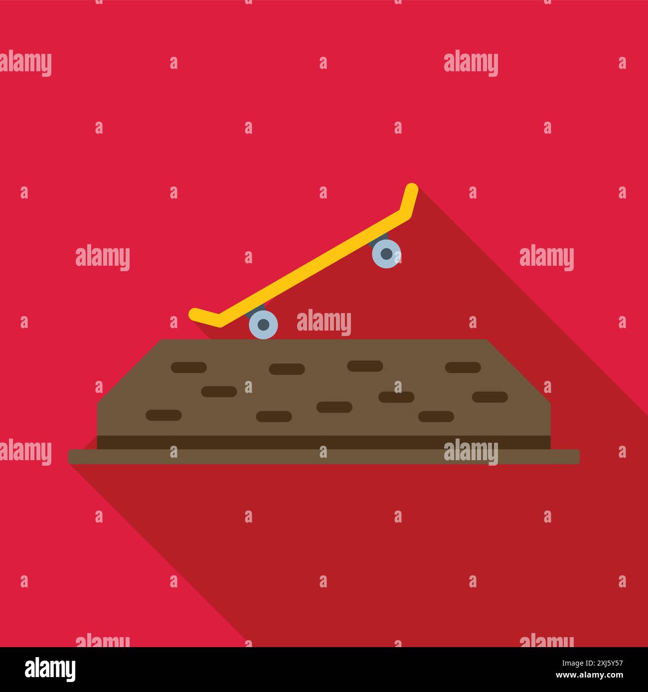 Illustration of a yellow skateboard performing a grind trick on a ...