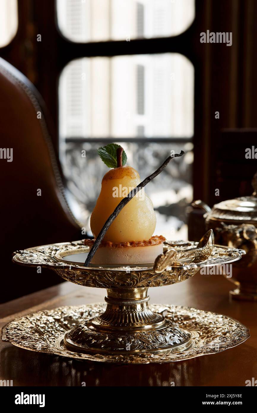 Iced Parfait with vanilla-flavored poached pear and caramelized ...