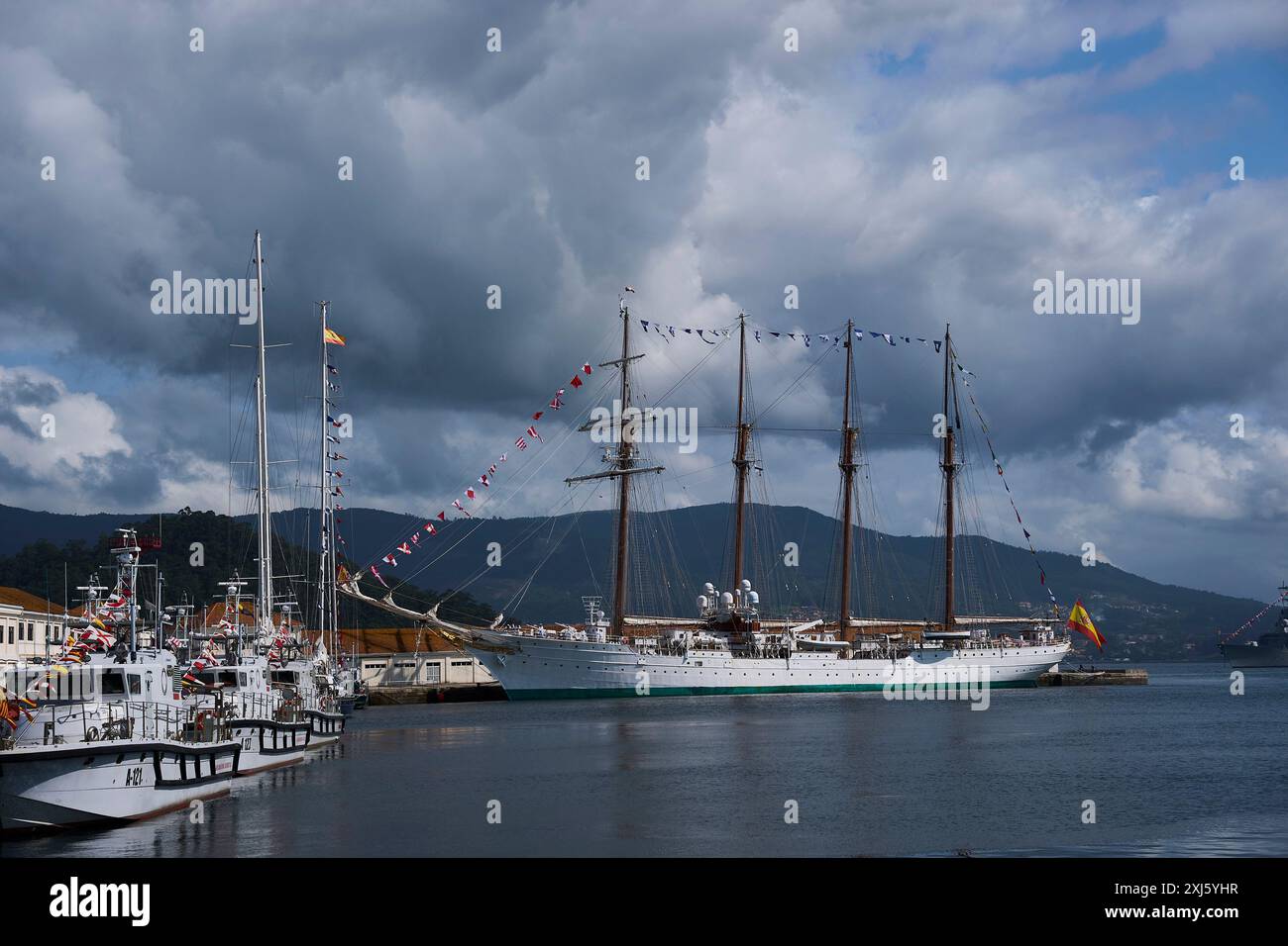 Marin. Spain. 20240716, Spanish training ship Juan Sebastian de Elcano ...