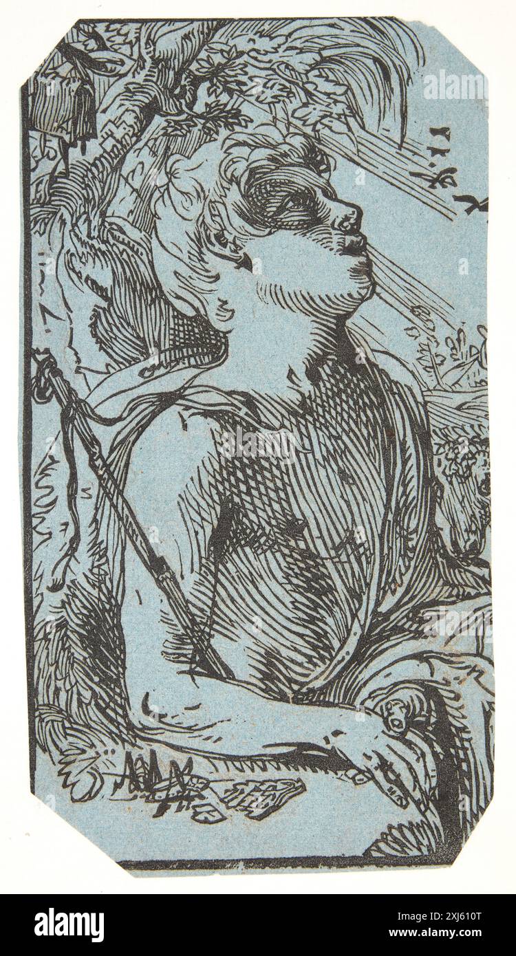 Chiaroscuro woodcut by Hendrick Goltzius depicting the young John the ...