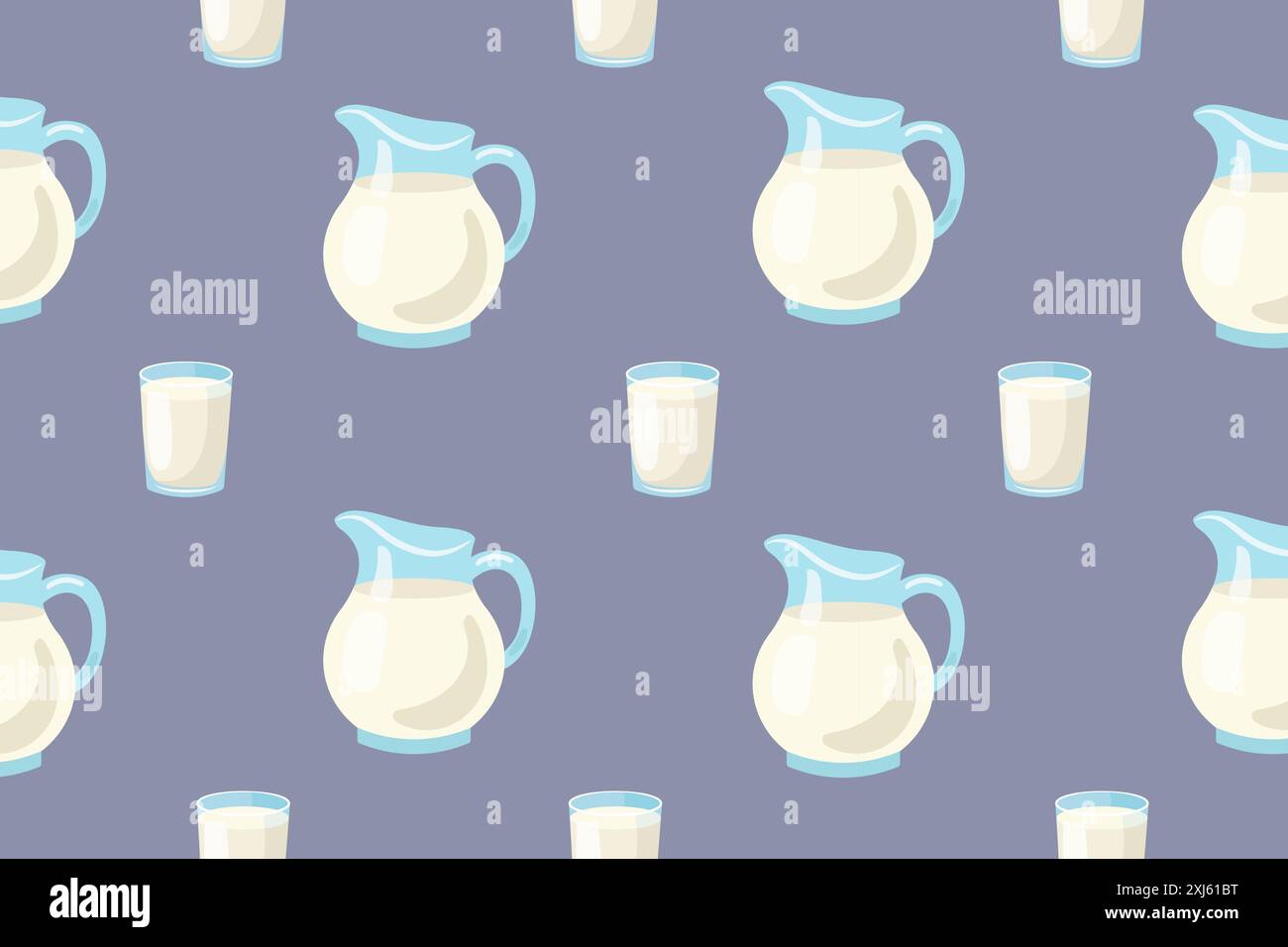Bottle of milk, carton of milk, jug of milk. Seamless vector pattern ...