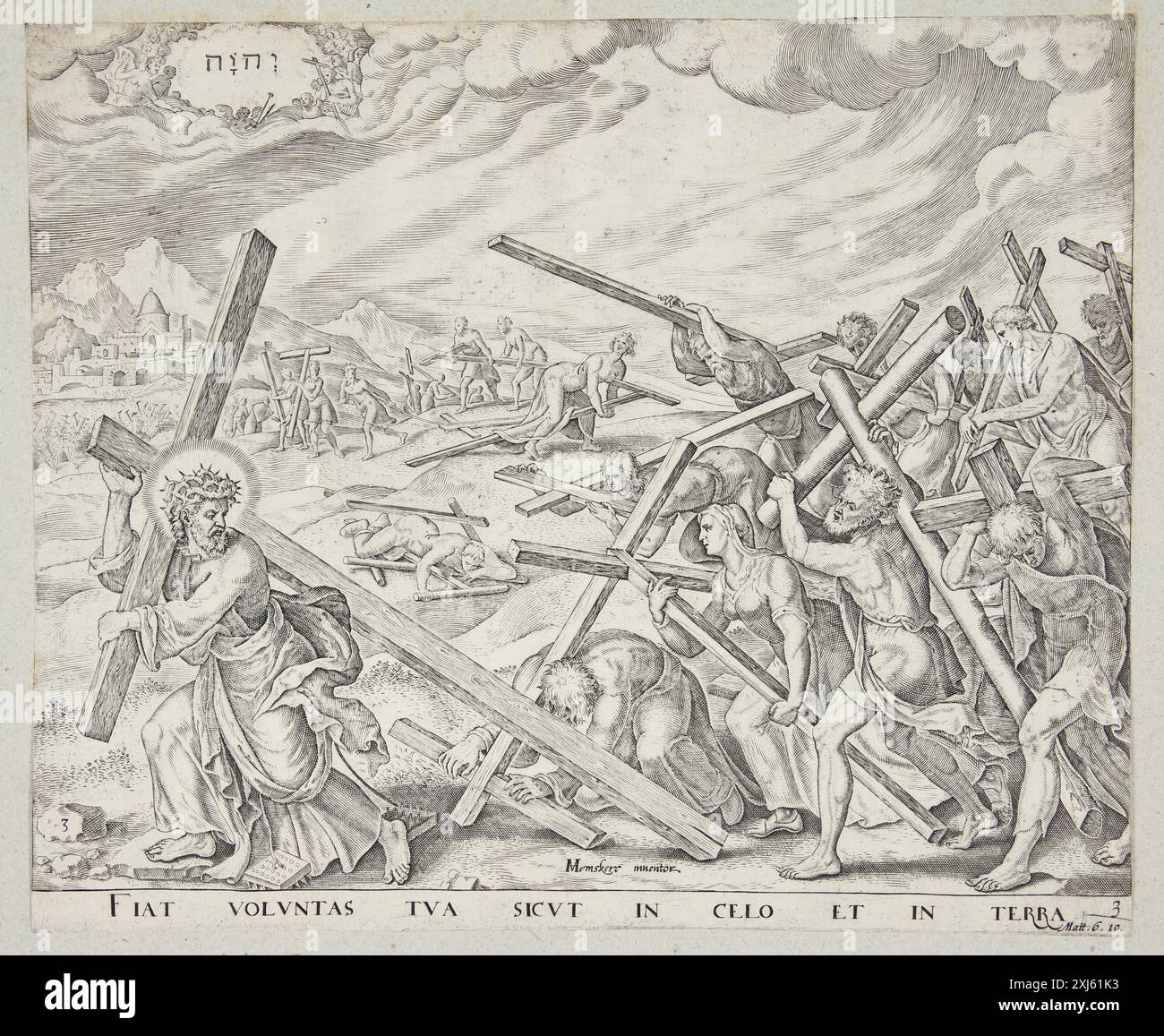 Man takes the cross on his shoulders and follows Christ Wierix ...