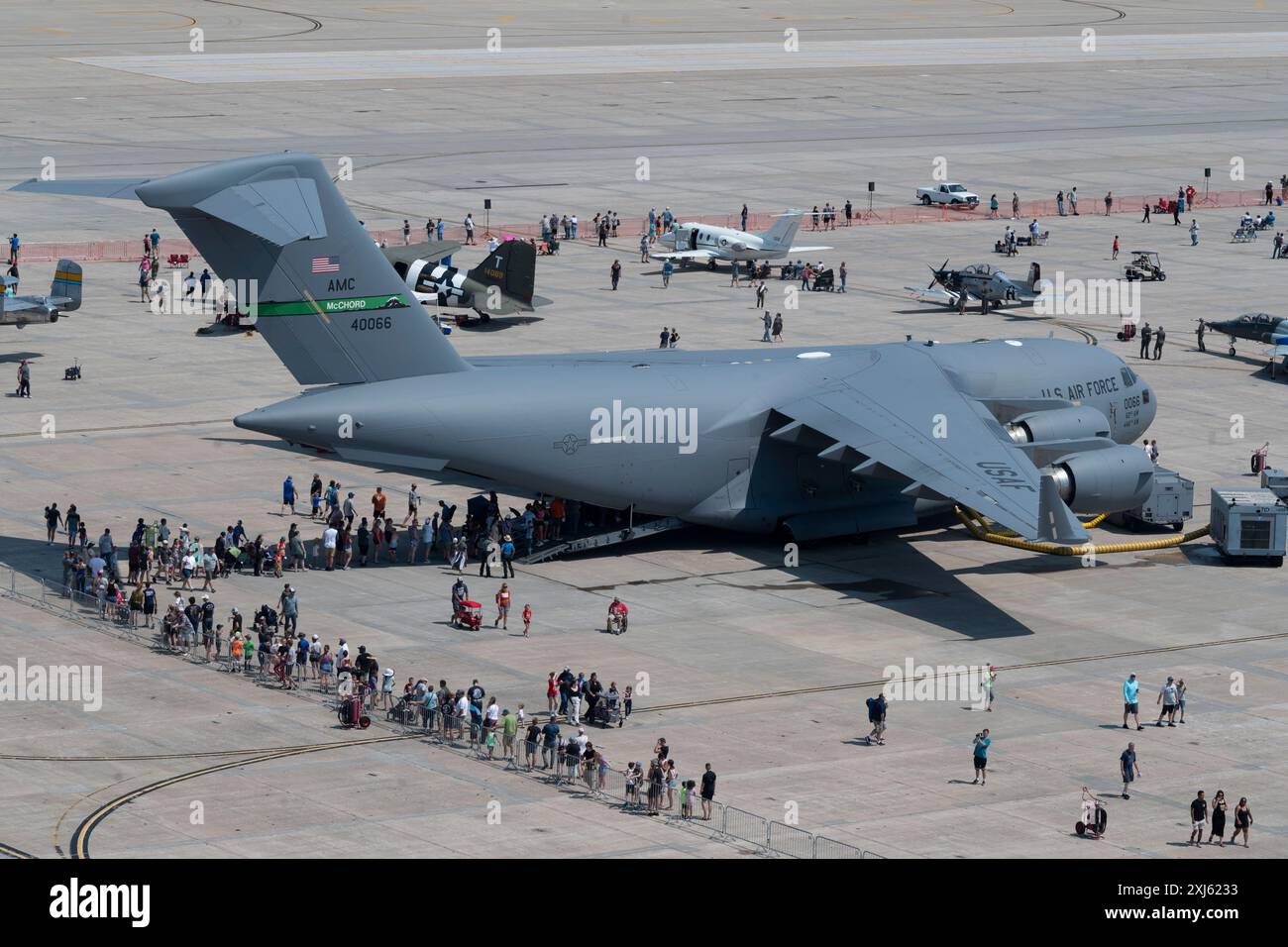 A U.S. Air Force C-17 Globemaster III aircraft assigned to the 62nd Airlift Wing sits on the ...
