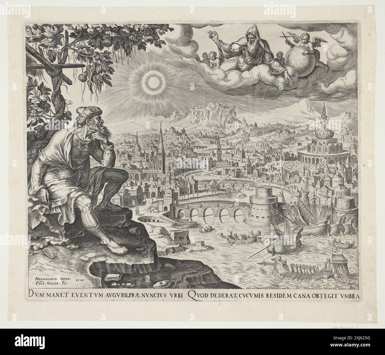 Copper engraving showing Jonah seated under a gourd, expressing ...