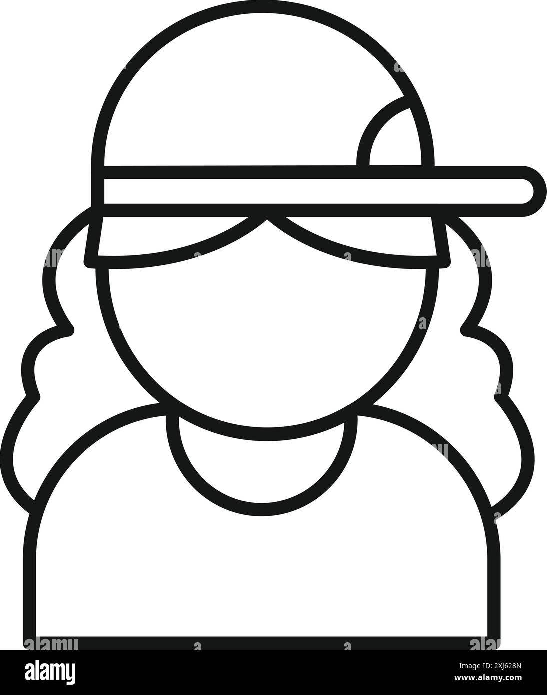 Minimalist line art illustration of a young woman wearing a baseball ...