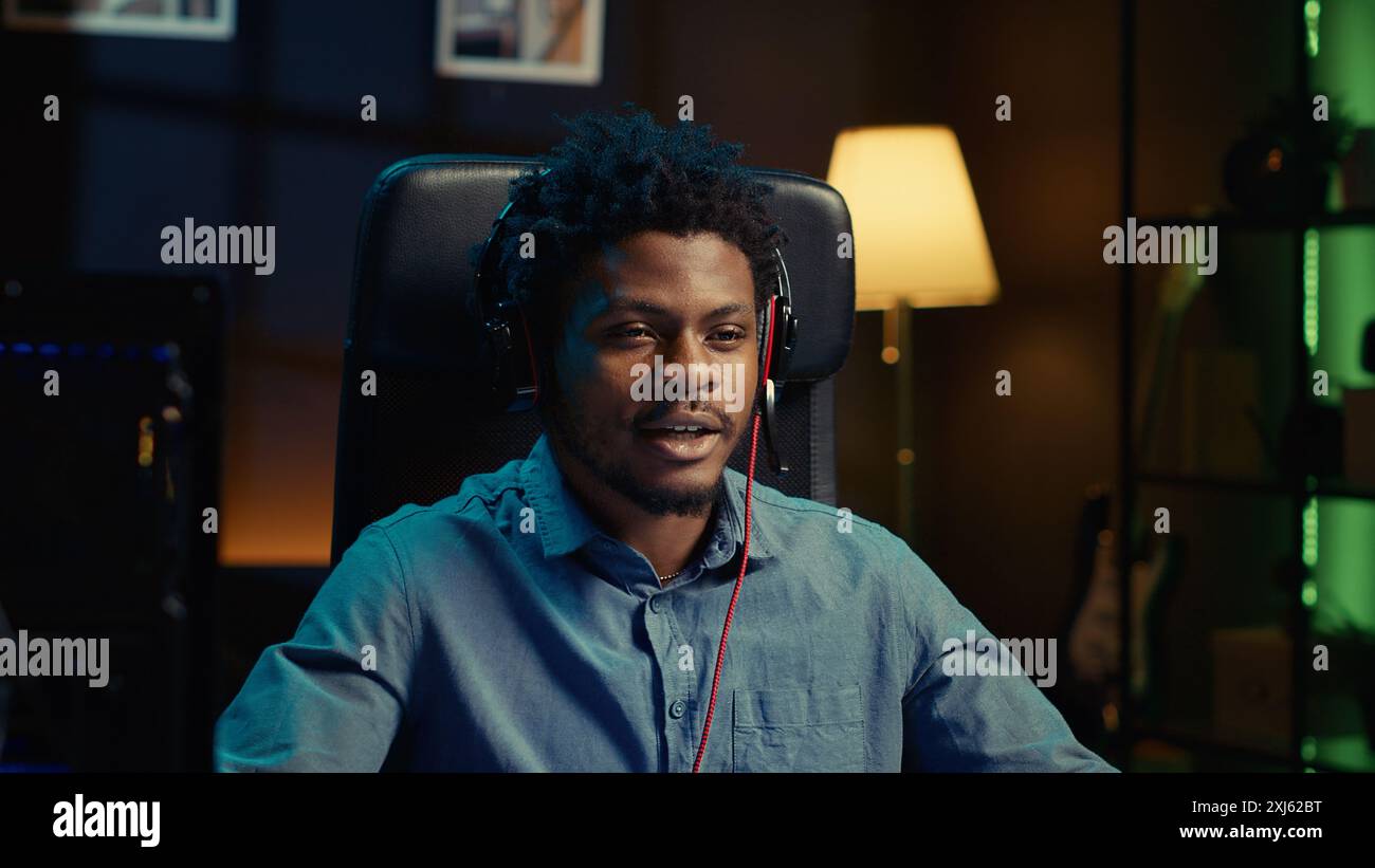 African american gamer engaging in online competitive multiplayer match ...