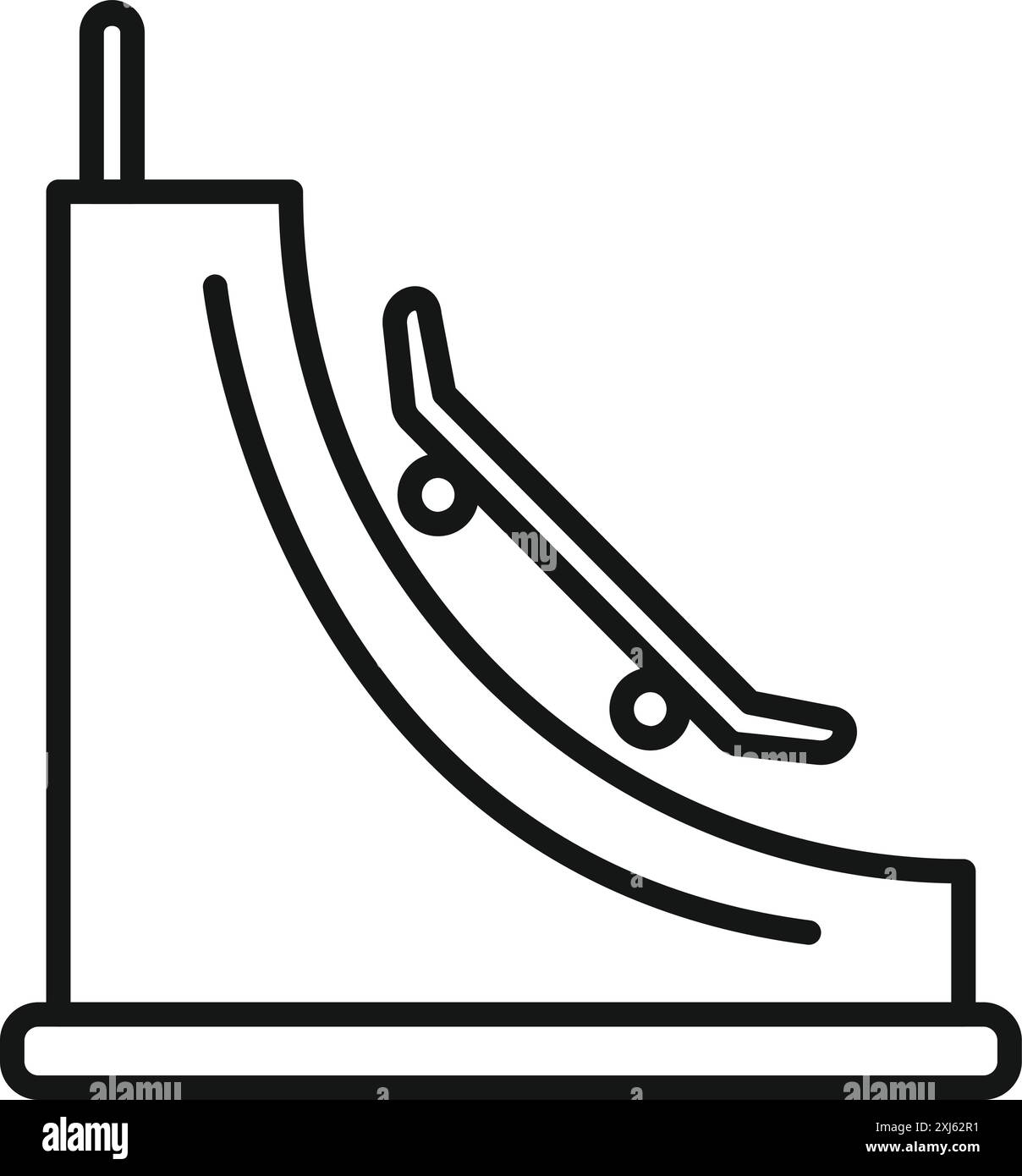 Line drawing of a skateboard sliding down a curved ramp in a skate park ...