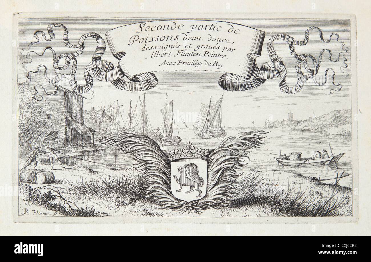 Title page etching by Albert Flamen (1610–1692) for 'Freshwater Fish ...