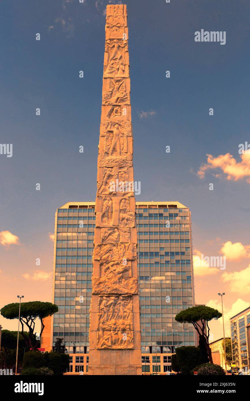 Sunset landscape at Rome Eurì in Guglielmo Marconi Square with its ...