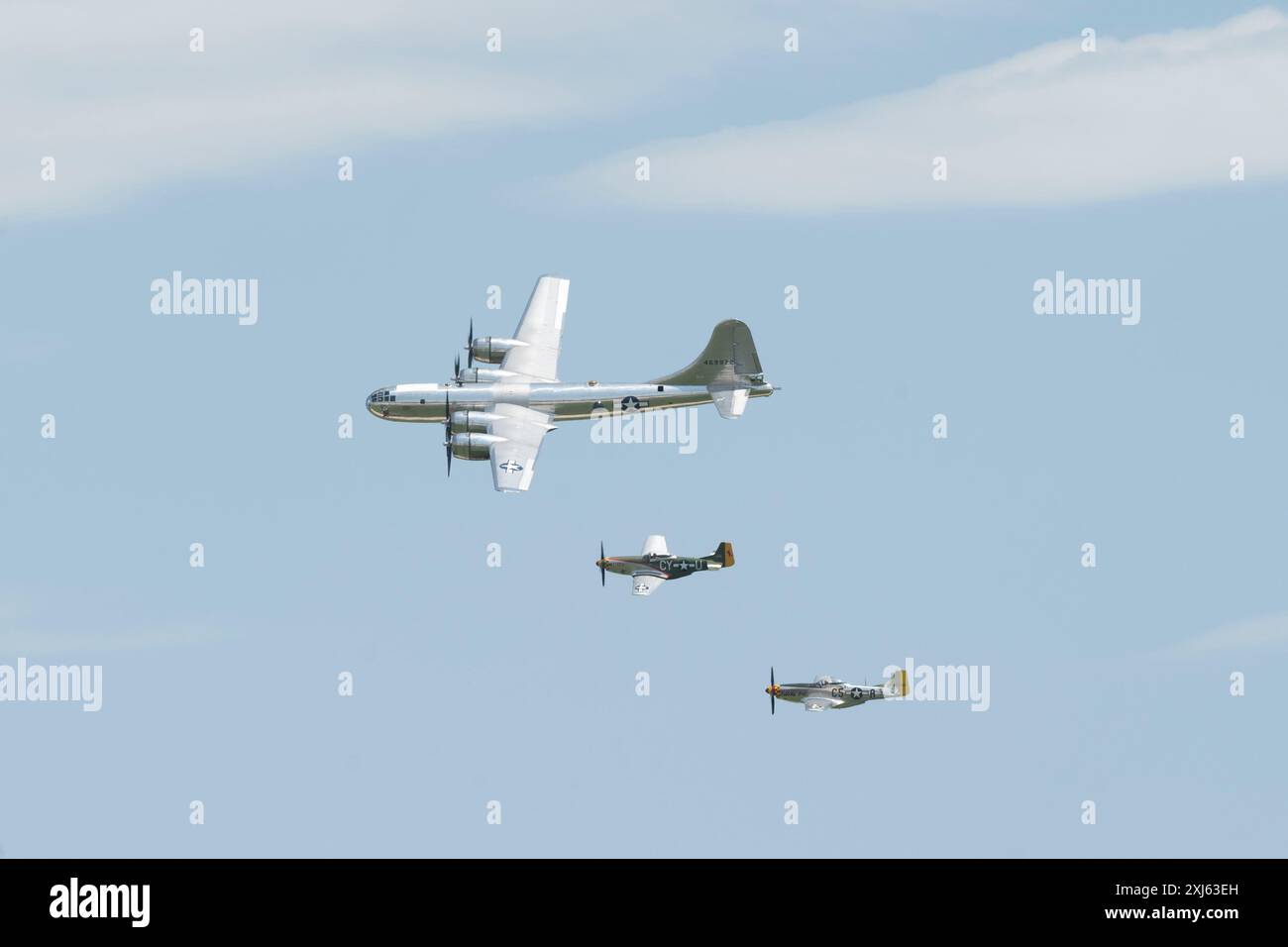 A B-29 Superfortress "Doc" aircraft and two P-51 Mustang aircraft ...