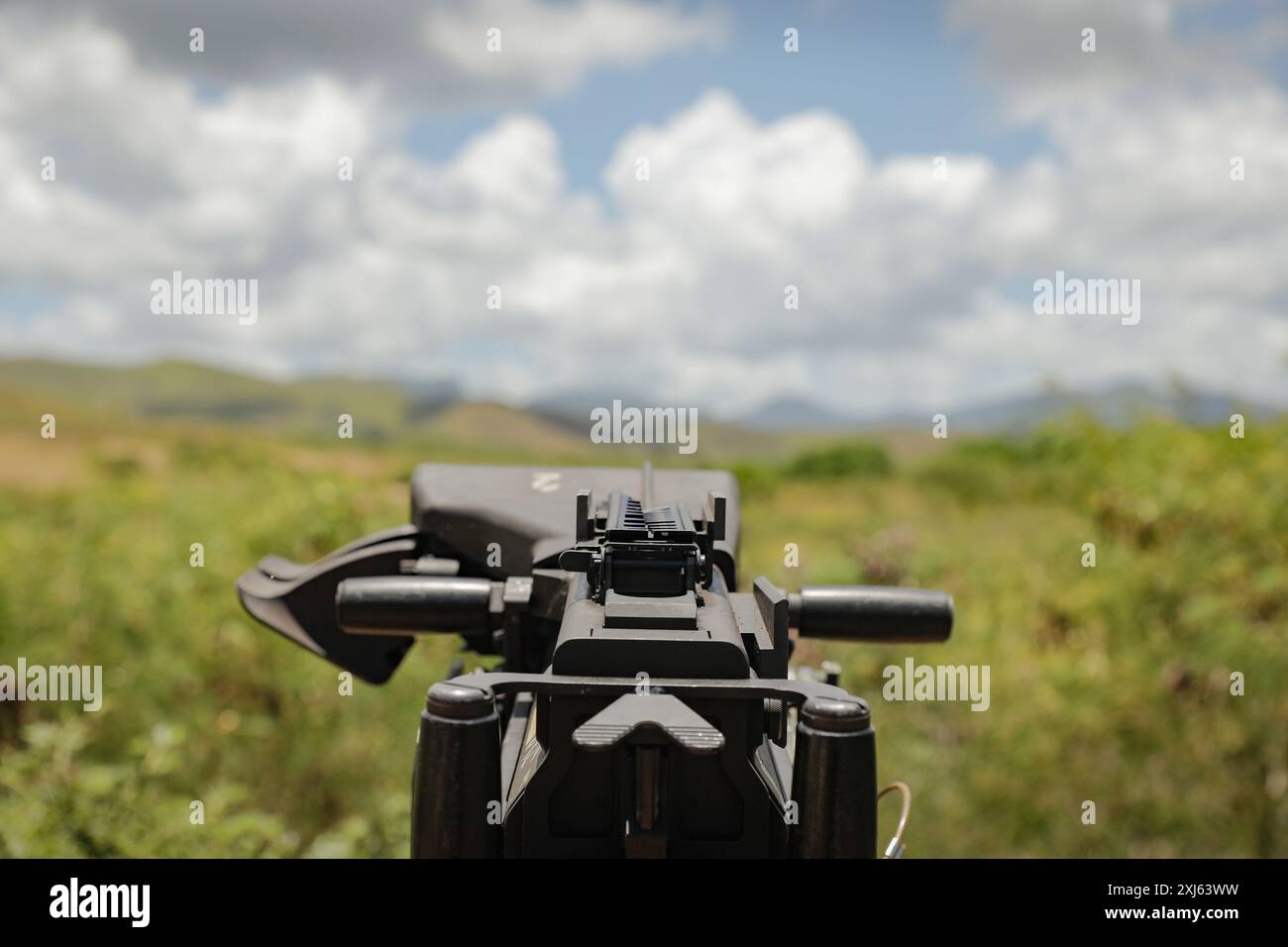 A Mark 19 Grenade launcher overlooks the range during annual training ...