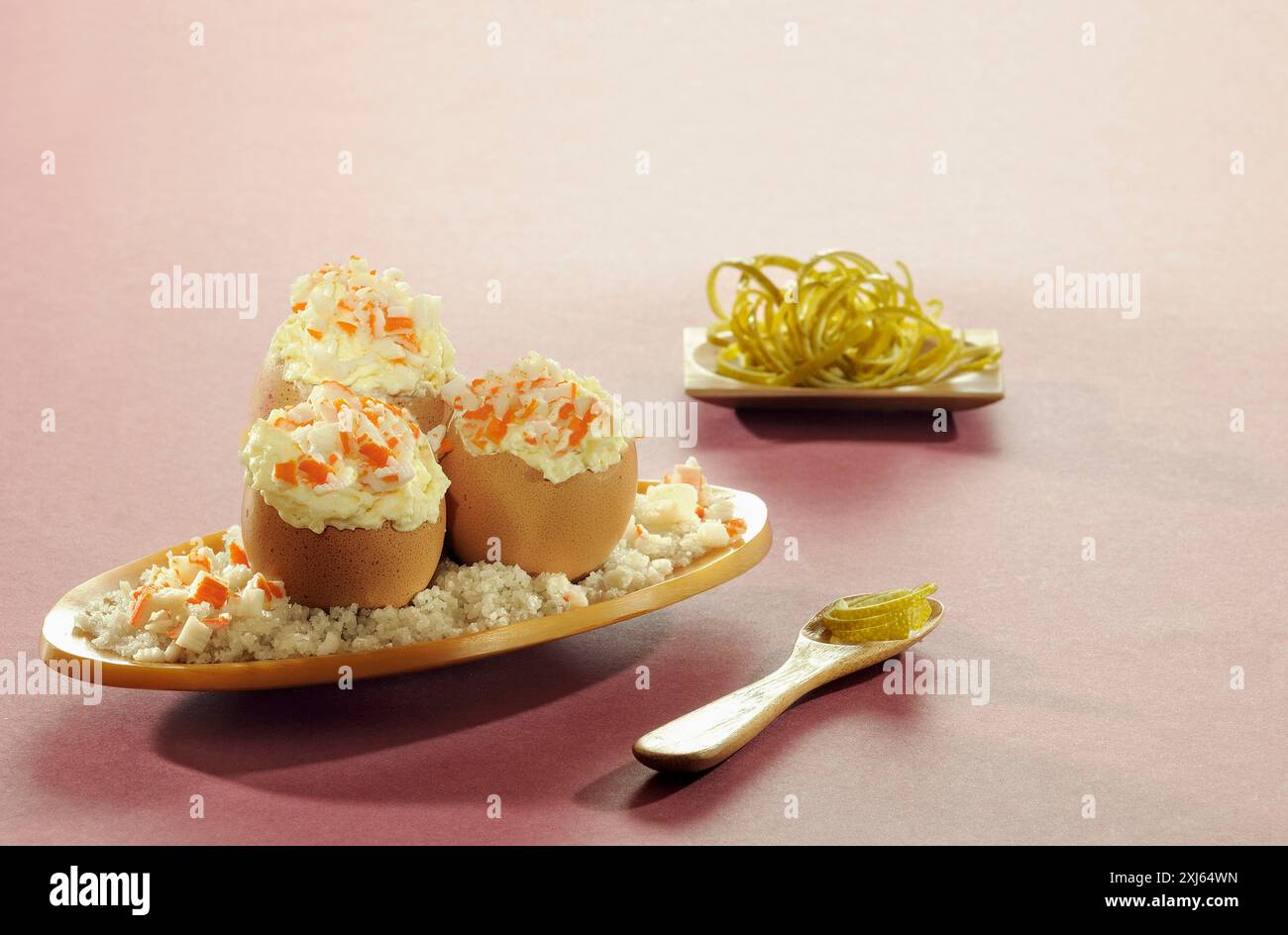 Eggs with surimi mousse Stock Photo - Alamy