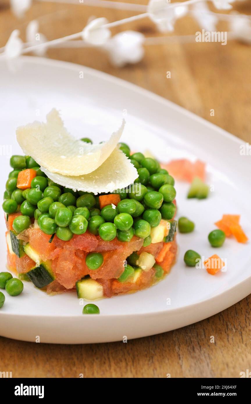 Summer vegetable tartare with peas and parmesan flakes Stock Photo - Alamy