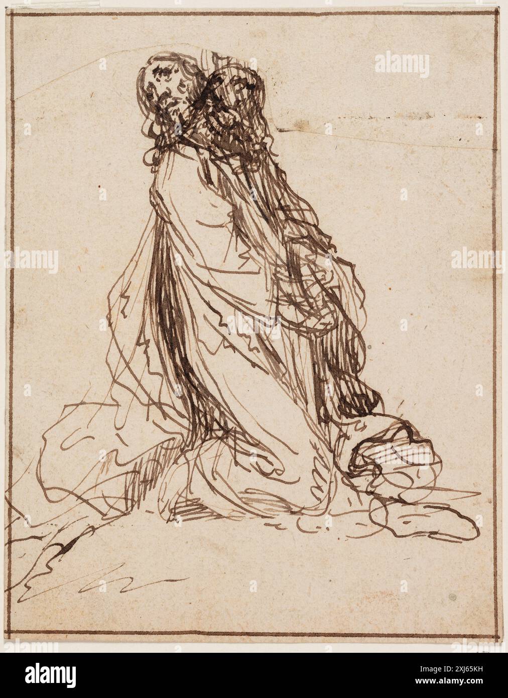 Drawing by Francesco del Cairo (1598-1674) depicting Christ praying in ...