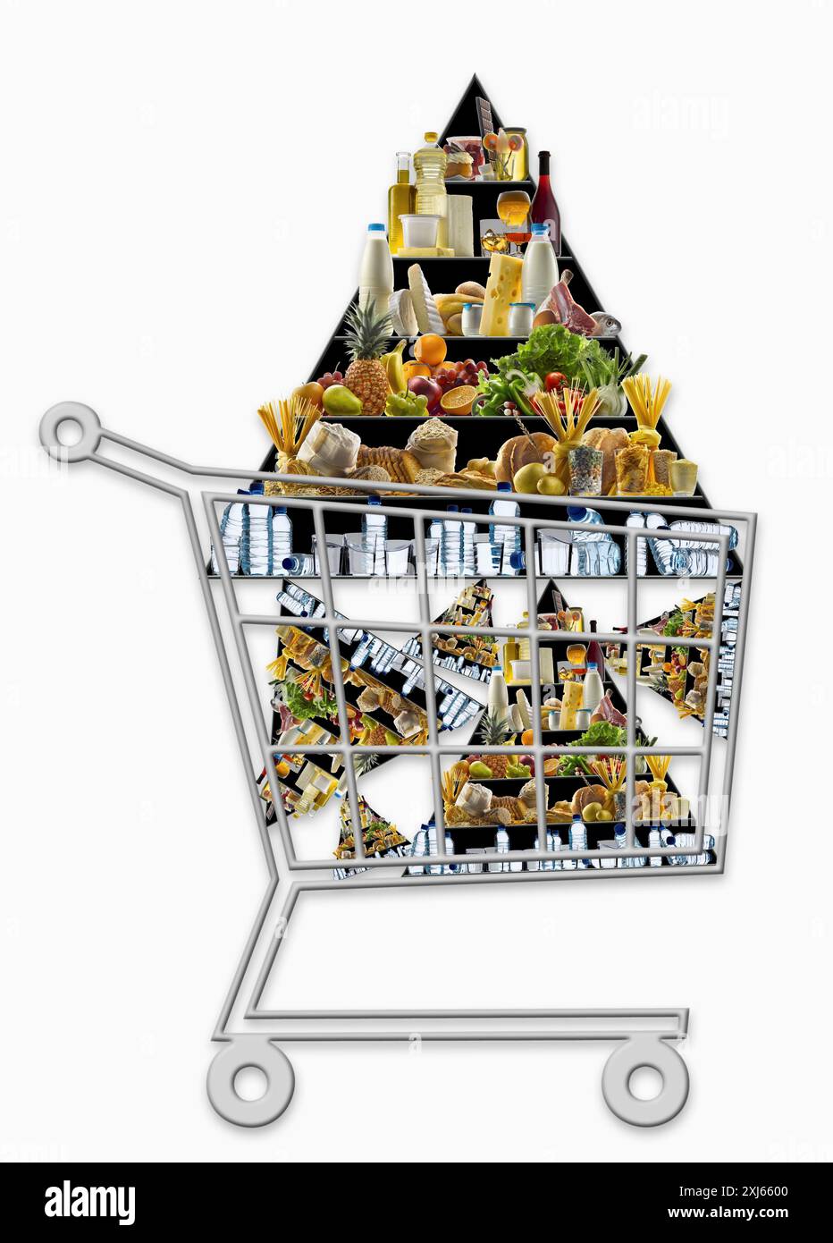 Mini supermarket trolley full of food pyramids Stock Photo - Alamy