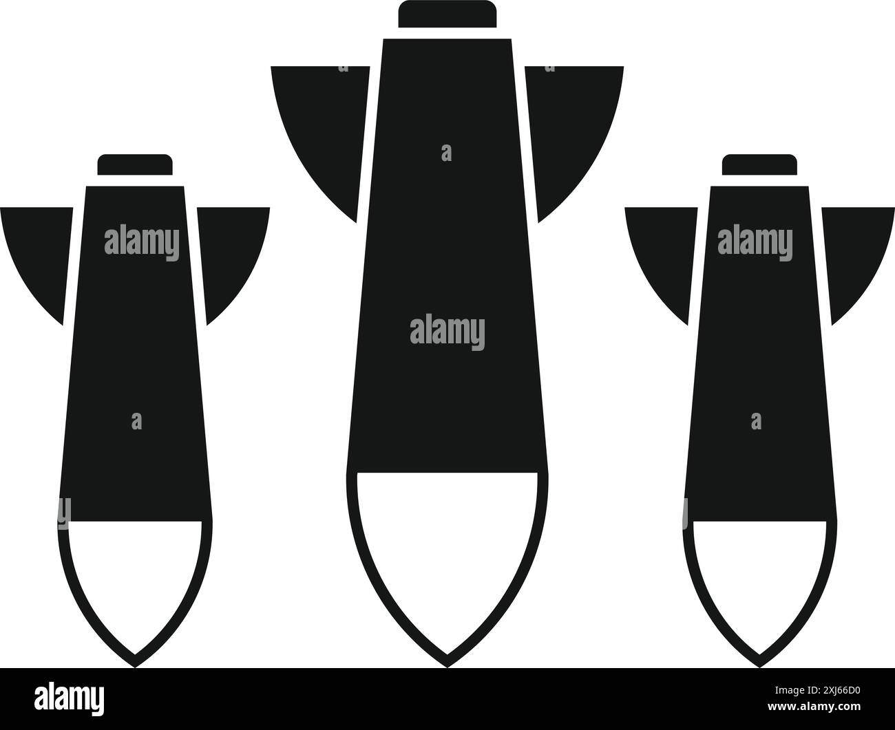 Simple icon of three nuclear bombs increasing in size, representing ...
