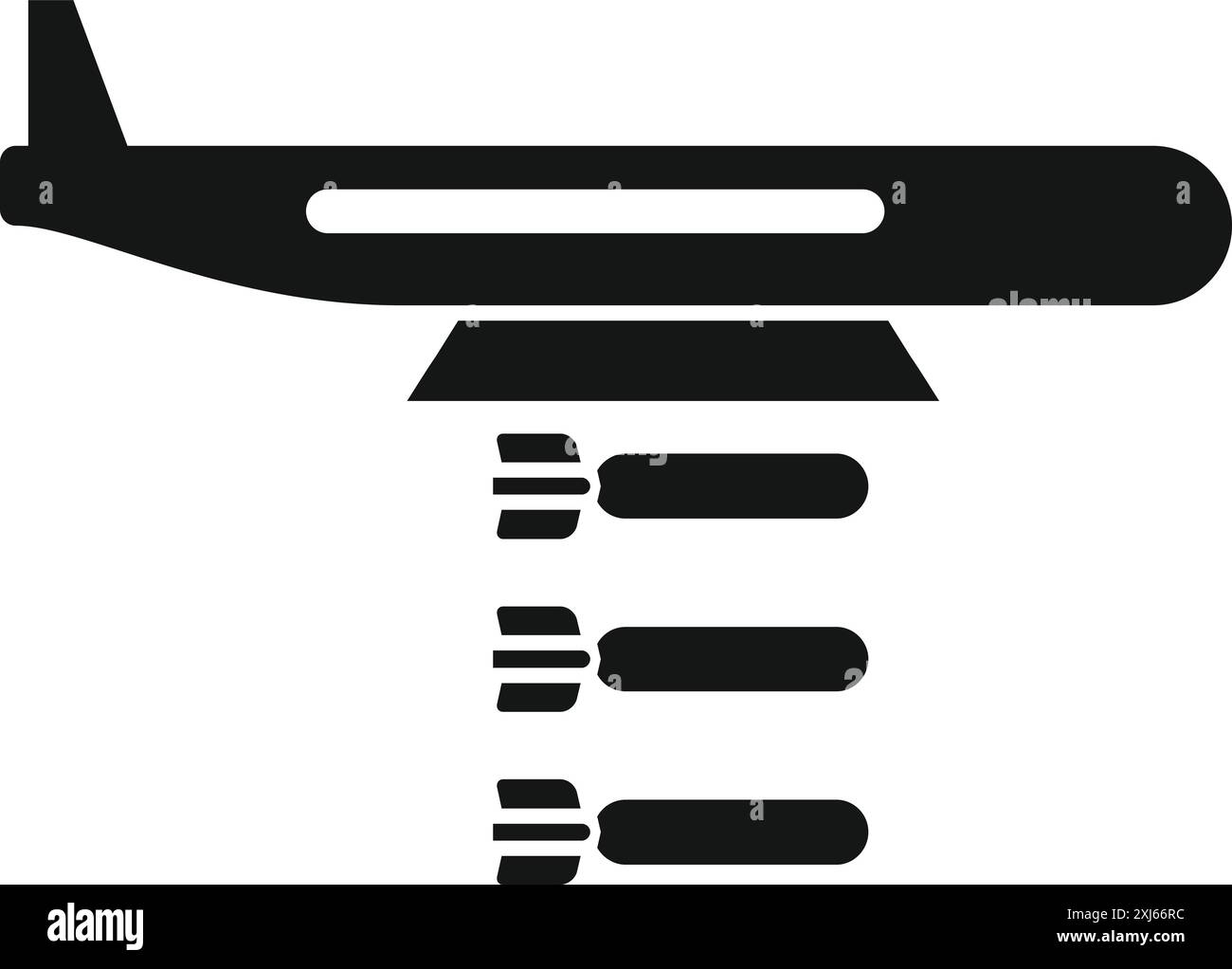 Black silhouette of a military aircraft dropping bombs during an air attack mission Stock Vector ...