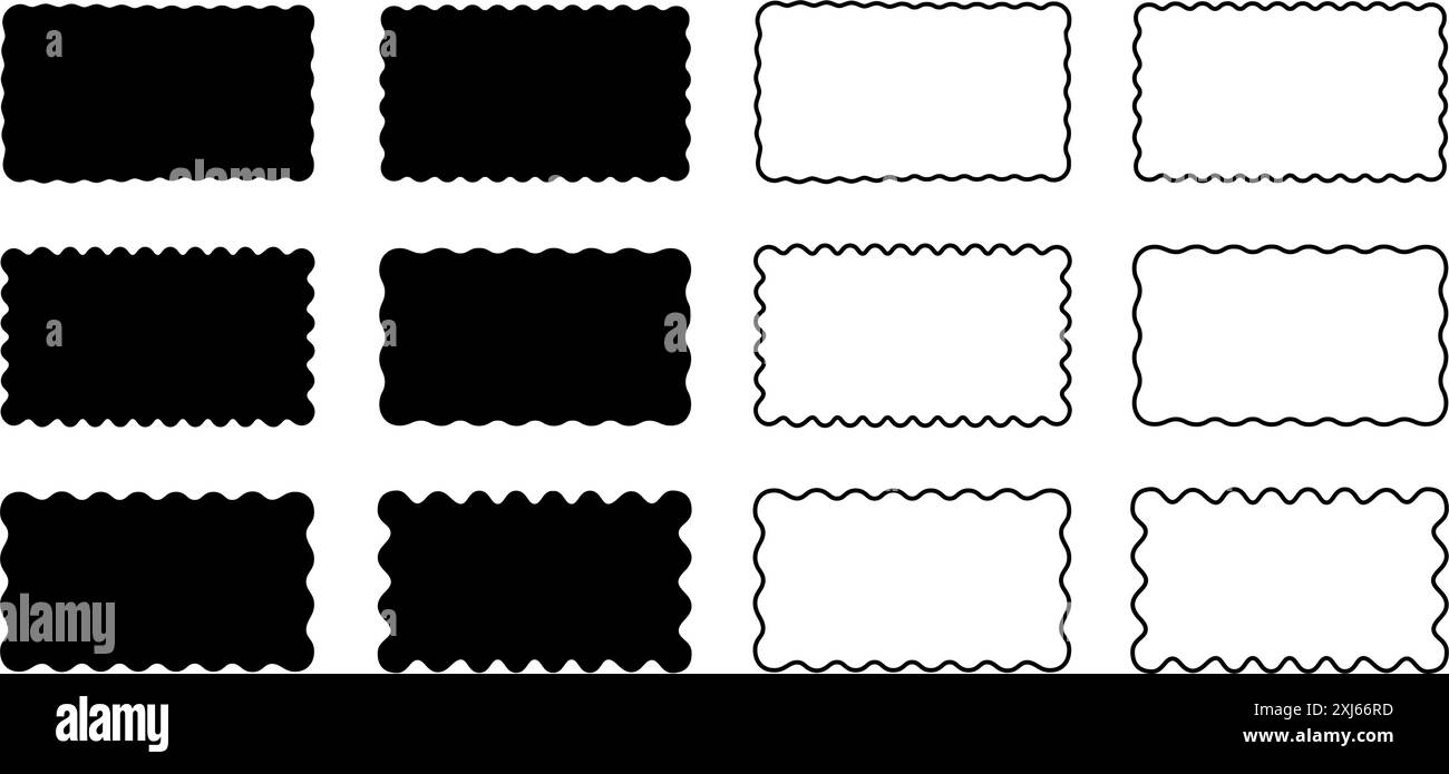 Set of rectangular shapes and frames with wavy edges. Rectangles with scalloped borders. Picture ...