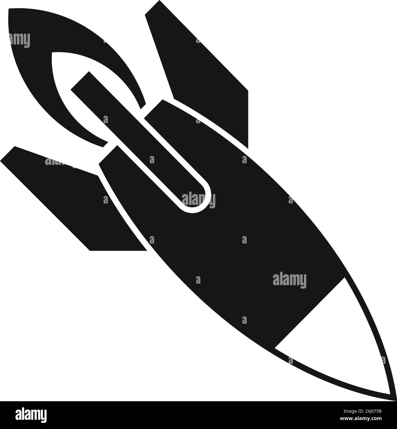 Solid black rocket launching, leaving a fire trail, isolated on a white ...