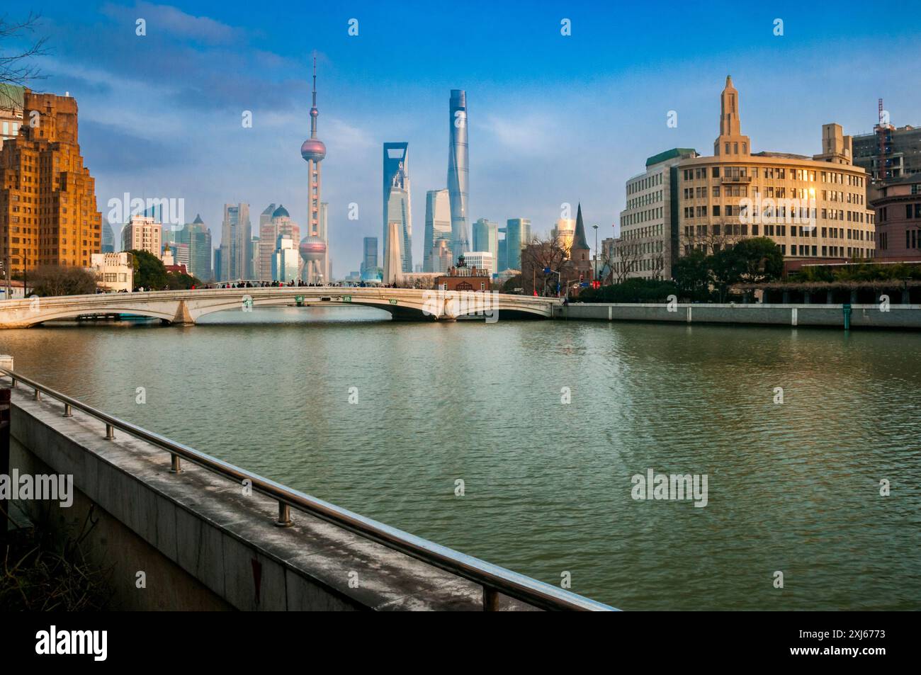 View along Suzhou Creek towards Zhapu Road bridge with Broadway ...