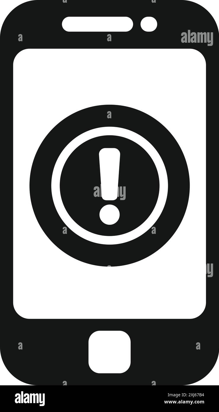 Simple, bold graphic of a smartphone displaying a warning notification ...