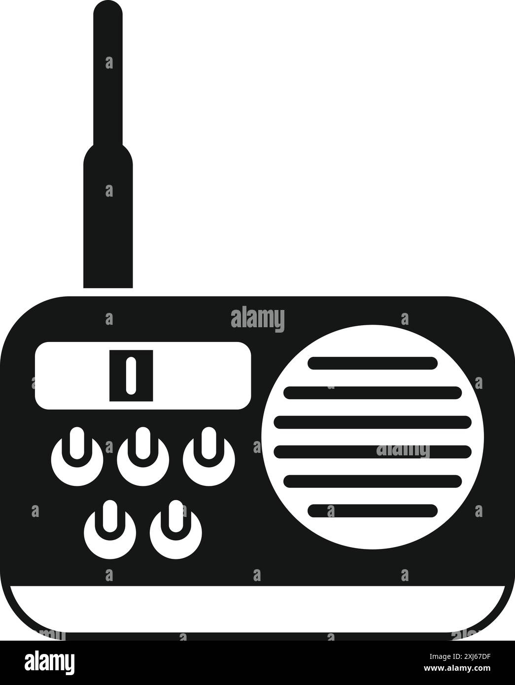 Black and white icon of a portable radio receiver transmitting signals ...