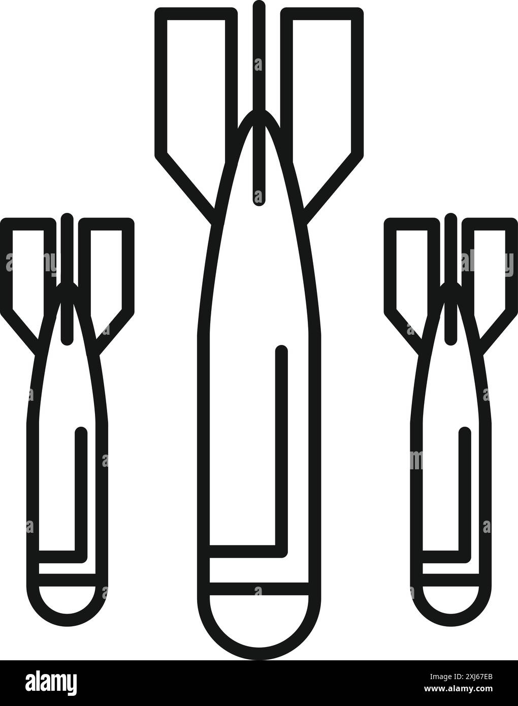 Three air bombs dropping from sky minimalist line art illustration ...