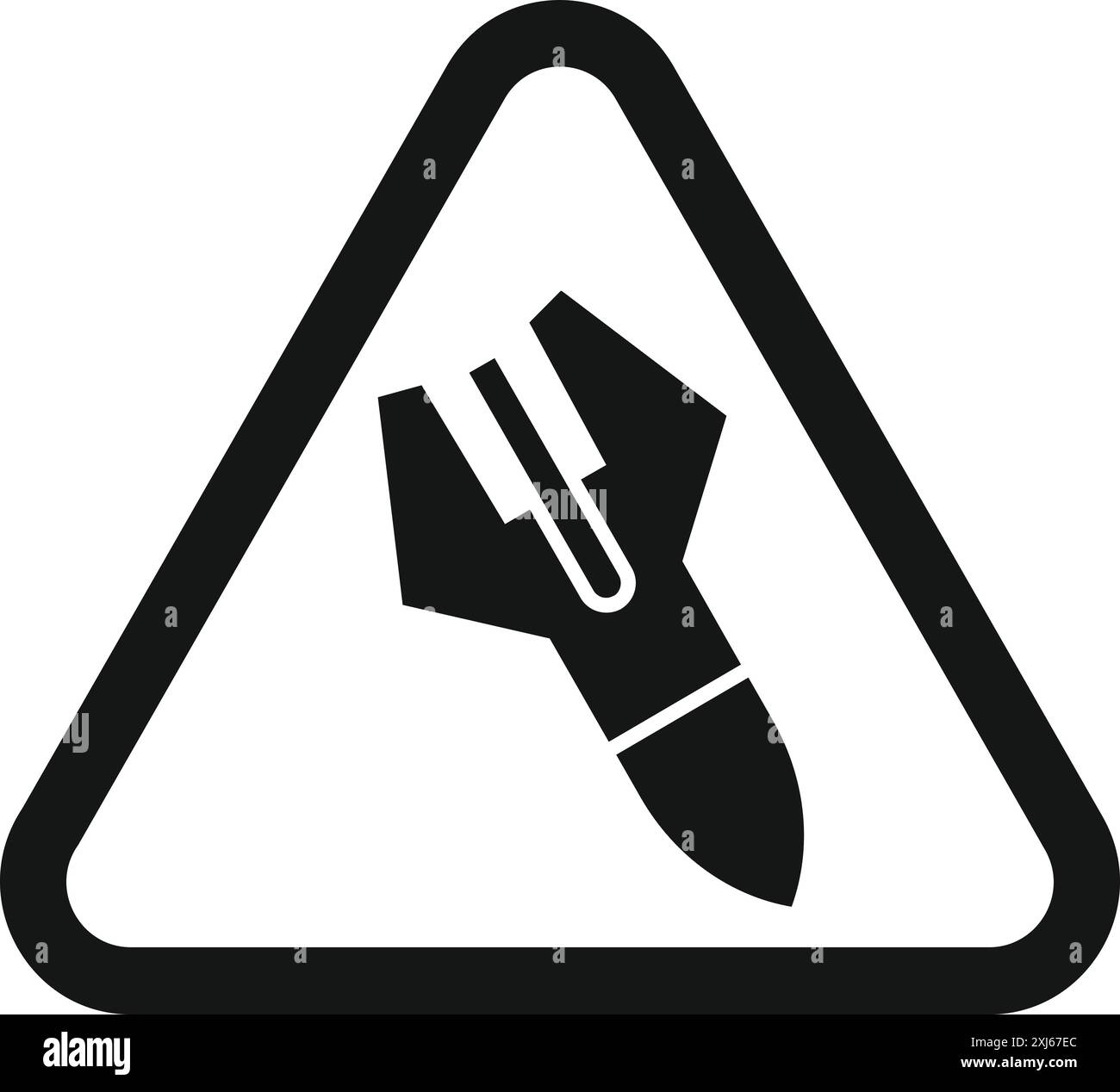 Black and white icon of a falling bomb inside a triangle warning sign ...