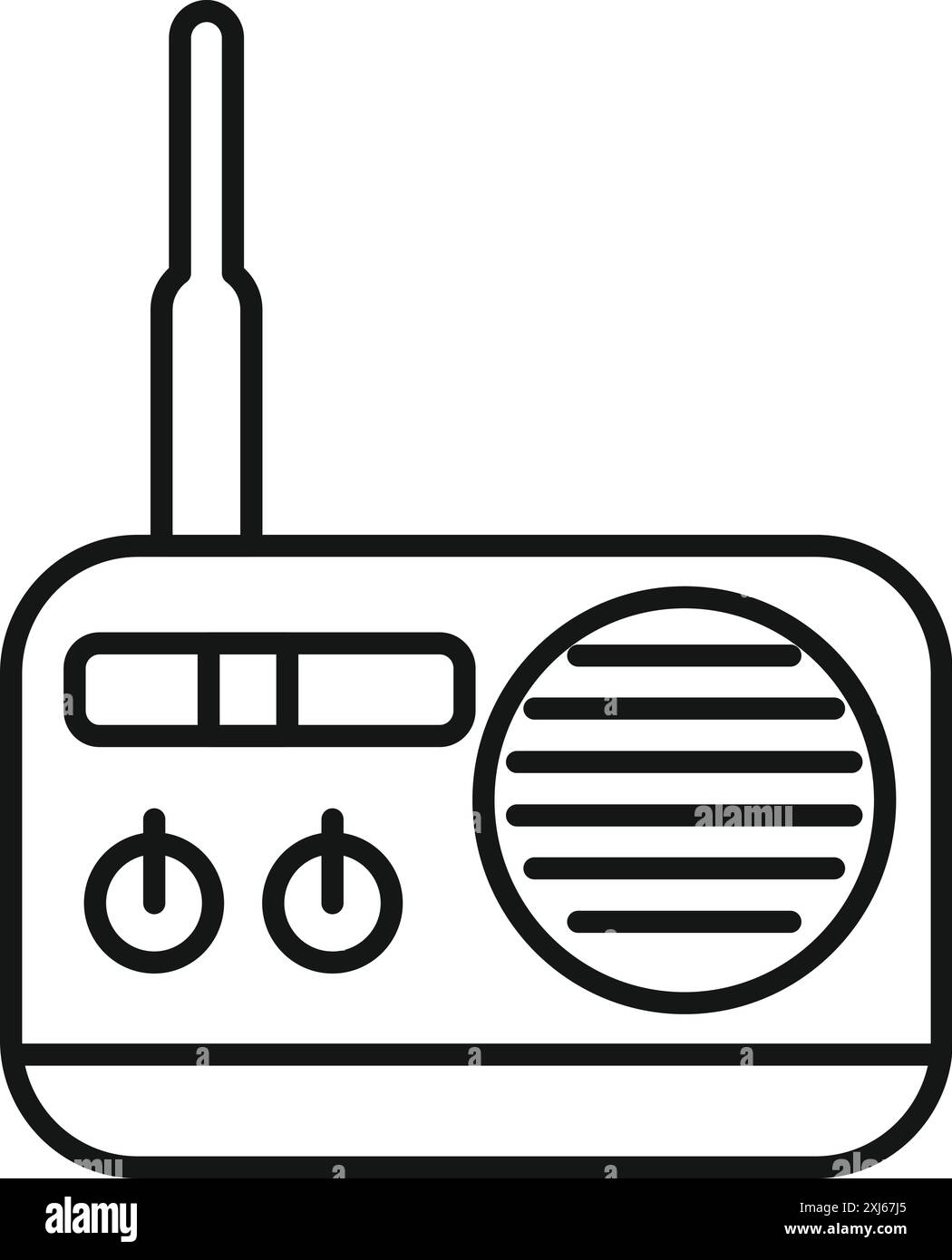 Line art icon of a vintage radio receiver with antenna extended ...