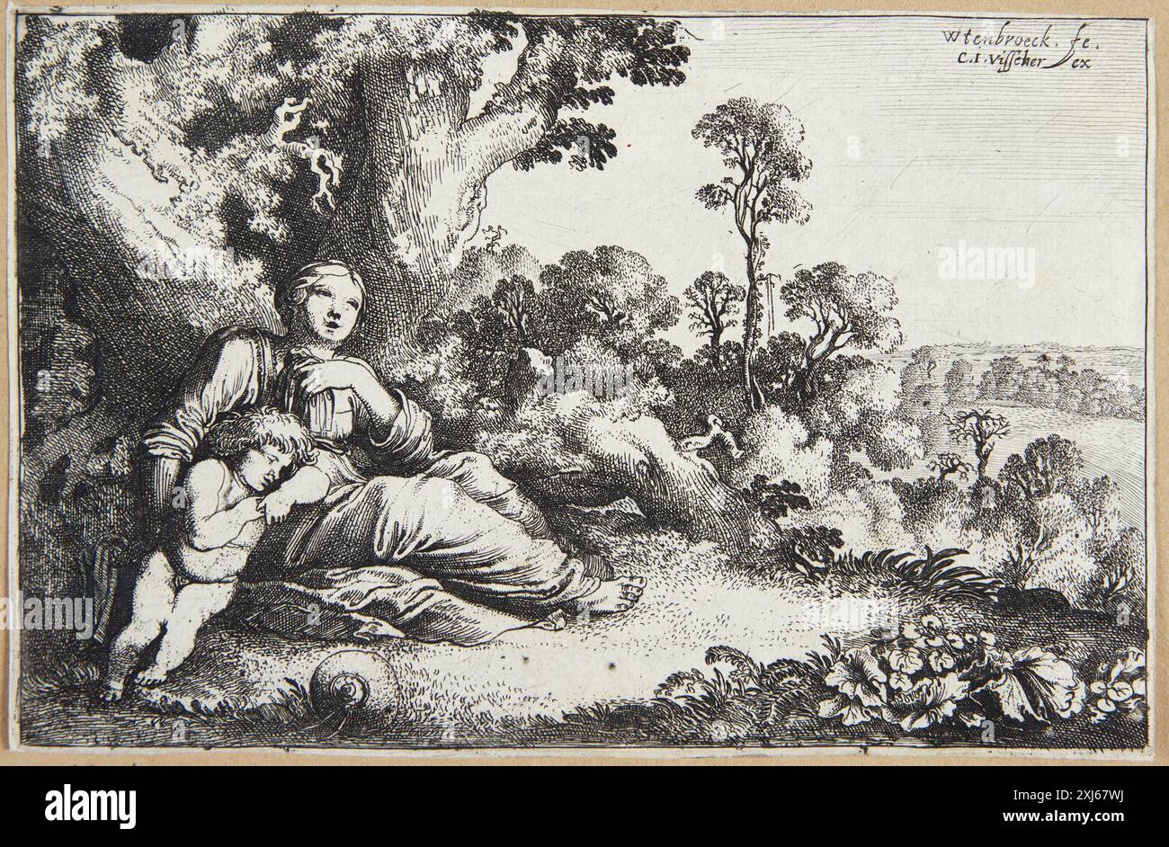A 17th-century etching by Moyses van Wtenbrouck showing Hagar and ...