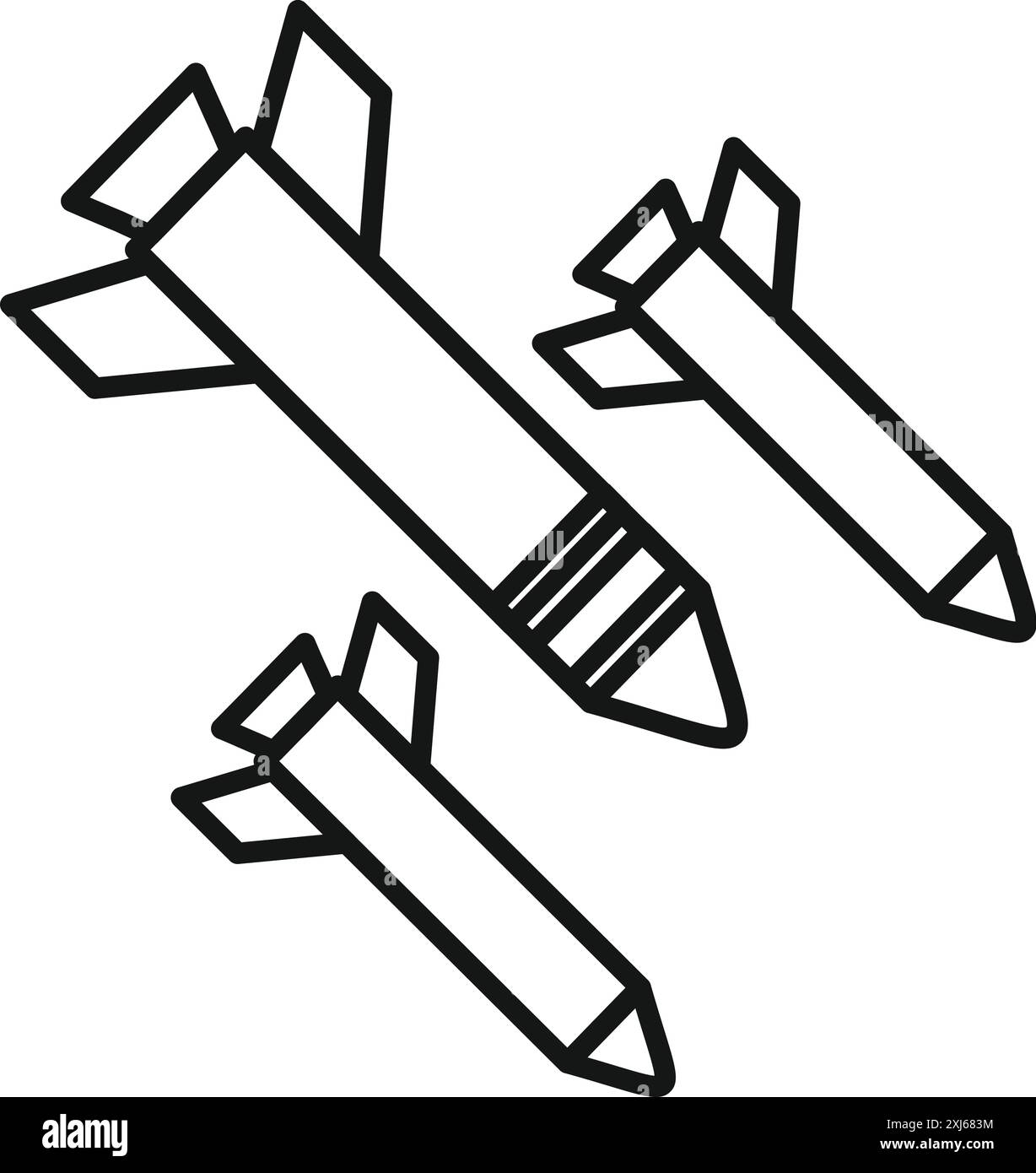 Line art illustration of three missiles flying through the air Stock ...