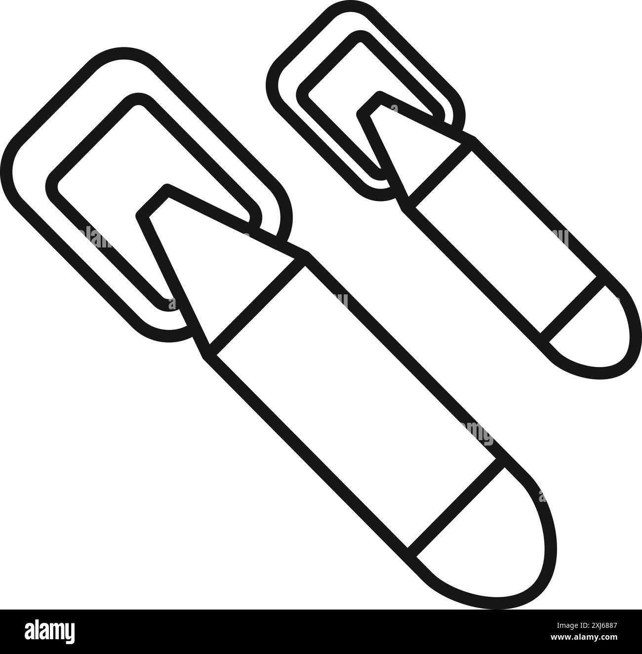 Simple line drawing of two depth charges with square handles dropping ...