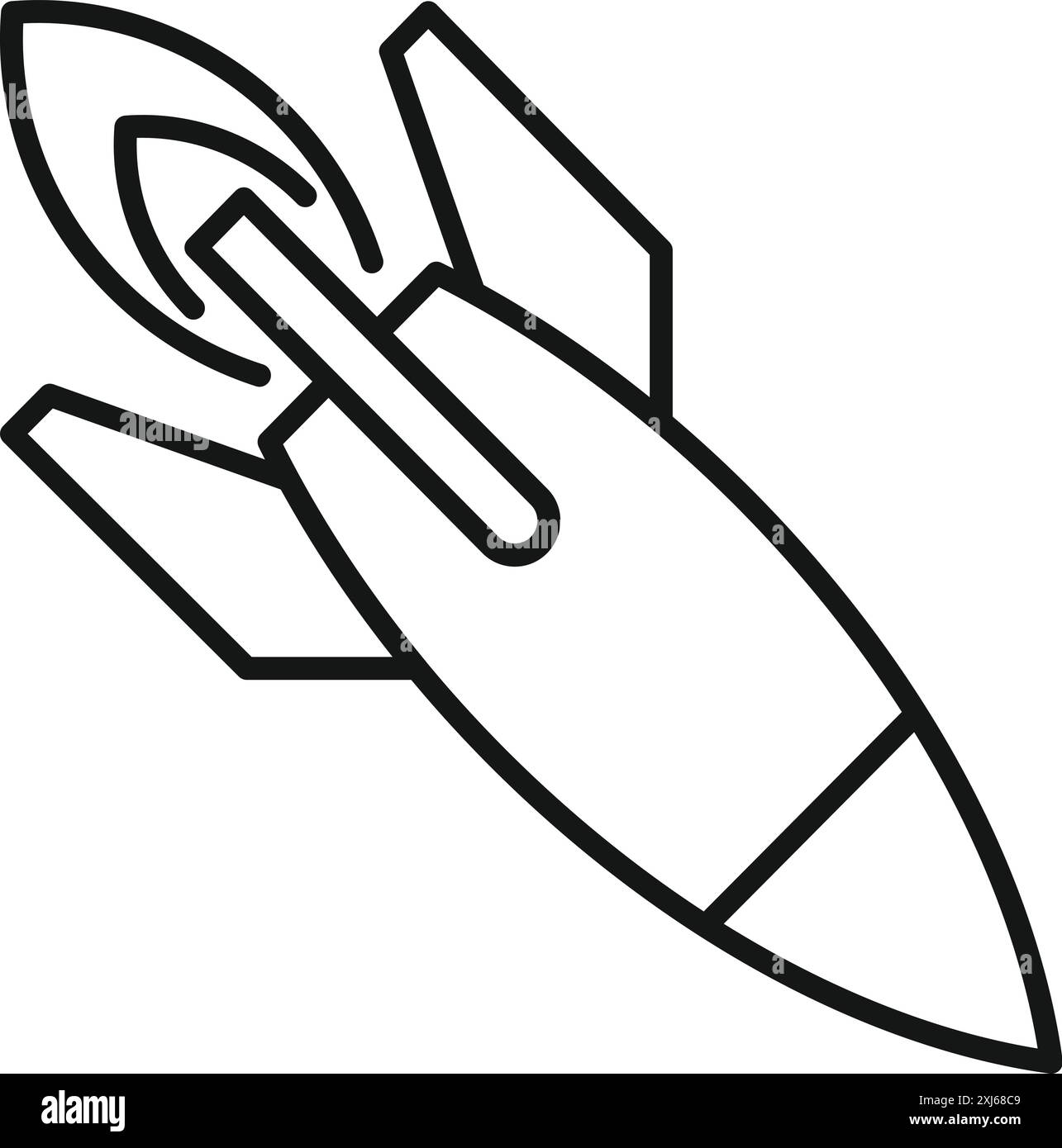 Simple line drawing of a nuclear missile launching upward, leaving a ...