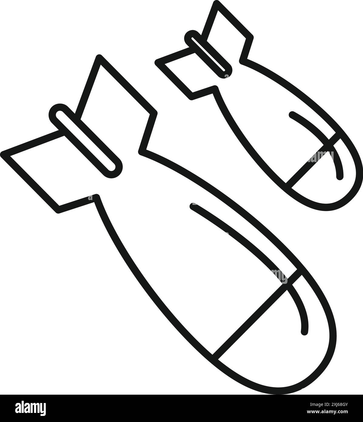 Simple line drawing representing two atomic bombs falling down about to ...