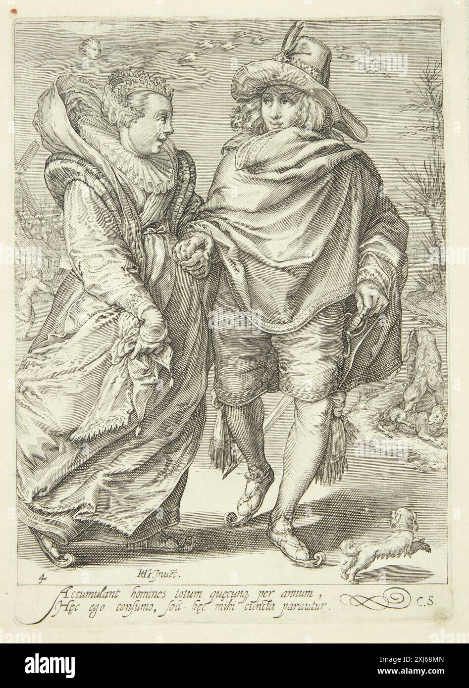 Copper engraving titled 'Winter' by Jan Saenredam and Hendrick Goltzius ...