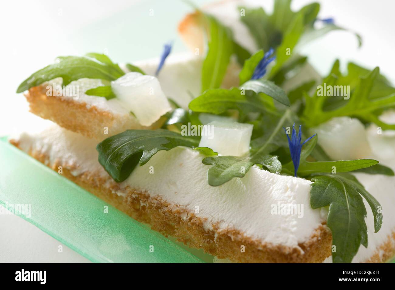 Fresh goat cheese,pear and rocket lettuce baguette open sandwich Stock ...