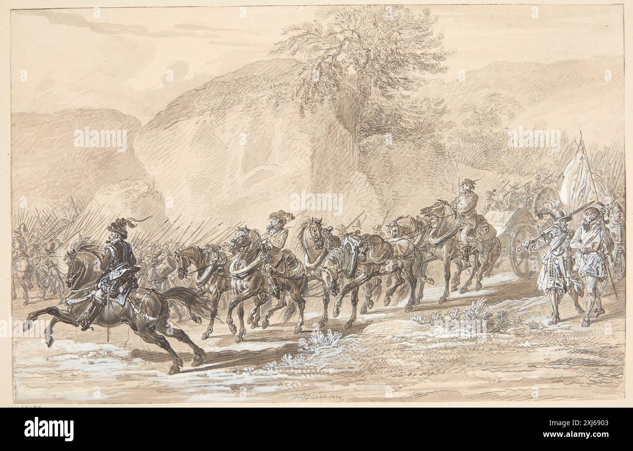 Landscape that an army is dragging through Wolf, A. 1800 Drawing ...